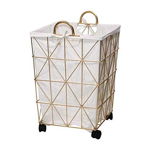 Mainstays Square Symmetrical Metal Hamper in Gold Features Carry Handles, Removable Liner & Wheels