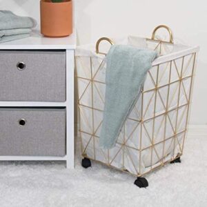 Mainstays Square Symmetrical Metal Hamper in Gold Features Carry Handles, Removable Liner & Wheels