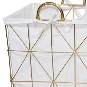 Mainstays Square Symmetrical Metal Hamper in Gold Features Carry Handles, Removable Liner & Wheels