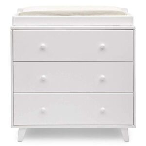 Delta Children Ava 3 Drawer Dresser with Changing Top, White and Contoured Changing Pad, White