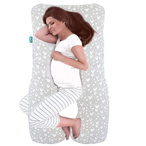 Pregnancy Full Body Pillow Cover U-Shaped (Cover Only), Super Soft Pillowcase Replacement Cover for Maternity Pillow, Universal Fit, Grey Hearts Print