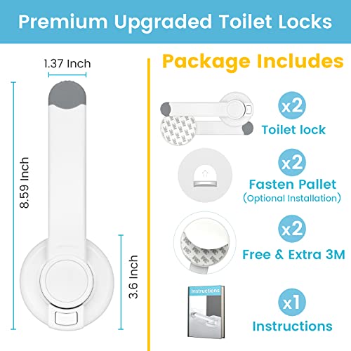 Baby Toilet Lock (2 Pack) for Child Safety, Baby Proof Toilet Seat Lock with 2 Extra Pallet Fit for Most Standard Toilet, Easy Intallation Toilet Lid Lock with 2 Extra 3M Adhesive