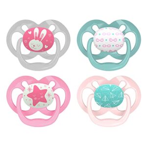 dr. brown's advantage symmetrical pacifier with air flow, pink glow-in-the-dark, 4-pack, 6-18m