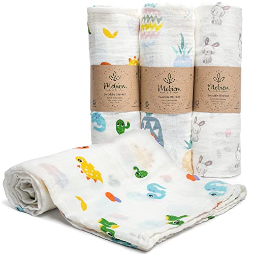 Baby Swaddle Blanket Neutral Muslin Swaddle Blankets Ultra Soft Silky Baby Blankets Unisex Pure 100% Cotton Baby Receiving Blankets and Baby Boy Blankets and Baby Girl Blanket 41” x 41” Set of 3