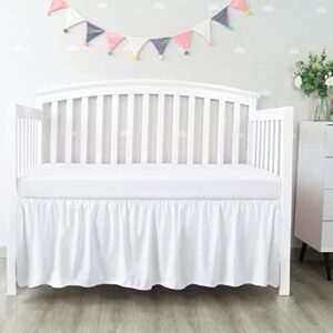 crib bed skirt 4 sides pleated dust ruffle for baby boys girls elastic adjustable fit toddler bedskirt easy on/off soft nursery standard crib bedding skirts solid white crib skirt