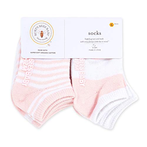 Burt's Bees Baby baby boys Socks, 6-pack Ankle With Non-slip Grips, Made With Organic Cotton Casual Sock, Pink Blossom Multi, 0-3 Months US