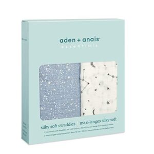 aden + anais Aden Silky Soft Swaddle Baby Blanket, 100% Cotton Bamboo Muslin, Large 44 X 44 inch, 2 Pack, Cosmic Galaxy