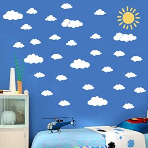 WMdecal Sun and 30PCS White Clouds Removable Vinyl Wall Decals Peel and Stick Wallpaper Stickers for Nursery Bedroom Living Room