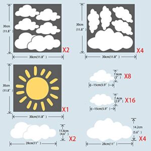 WMdecal Sun and 30PCS White Clouds Removable Vinyl Wall Decals Peel and Stick Wallpaper Stickers for Nursery Bedroom Living Room