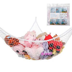 kohuijoo toy hammock, stuffed animals hammock, jumbo toy storage net 83" wall sling corner extra large kids children mesh toy net organizer (white, 83 inch)