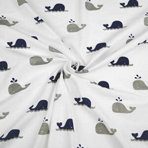 American Baby Company Printed 100% Natural Cotton Jersey Knit Fitted Pack N Play Playard Sheet, Navy Whale/Grey Zigzag, Soft Breathable, for Boys & Girls, Pack of 2, 27x39 Inch (Pack of 2)