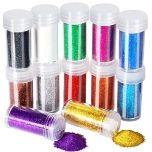 12 pieces fine glitter, fandamei 12 colors 10g glitter shake jar set, extra fine glitter powder for arts, crafts, painting, decoration, body face makeup, nail art, pigment