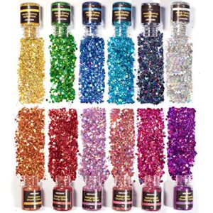 noddway holographic chunky glitter 12 colors total 180g, chunky glitter for resin, cosmetic craft glitter for epoxy resin,festival arts,hair,tumbler,slime