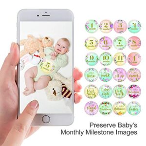 Baby Monthly Milestone Blanket | Floral Monthly Milestone Stickers, Premium Floral Wreath & Headband | Extra Soft Fleece Baby Photo Blankets for Newborn 1-12 Months for Girl and Boy