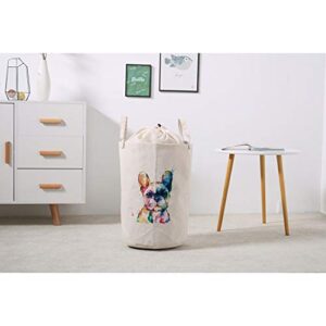 LifeCustomize Large Laundry Basket Hamper French Bulldog Collapsible Drawstring Round Clothing Storage Baskets Nursery Baby Toy Organizer