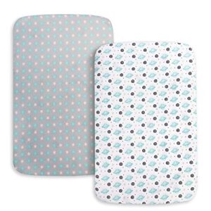 Pack and Play Sheets, 2 Pack Compatible with Graco Pack n Play/Mini Crib,100% Soft and Breathable Microfiber, Planet & Flower