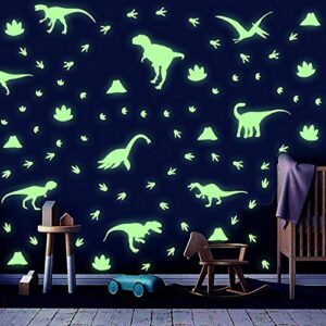 iarttop dinosaur wall decals,glow in the dark dinosaur stickers for kids room dinosaur theme footprints volcano wall sticker for boys baby bedroom nursery decoration