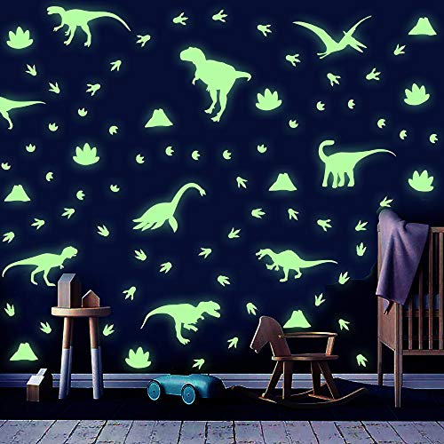 IARTTOP Dinosaur Wall Decals,Glow in The Dark Dinosaur Stickers for Kids Room Dinosaur Theme Footprints Volcano Wall Sticker for Boys Baby Bedroom Nursery Decoration