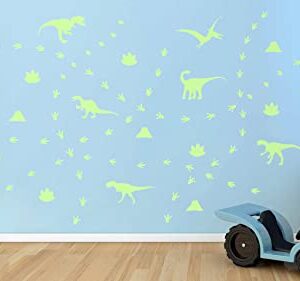 IARTTOP Dinosaur Wall Decals,Glow in The Dark Dinosaur Stickers for Kids Room Dinosaur Theme Footprints Volcano Wall Sticker for Boys Baby Bedroom Nursery Decoration