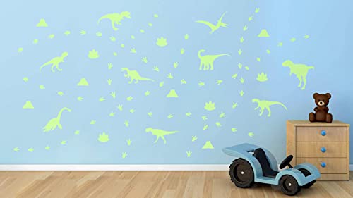 IARTTOP Dinosaur Wall Decals,Glow in The Dark Dinosaur Stickers for Kids Room Dinosaur Theme Footprints Volcano Wall Sticker for Boys Baby Bedroom Nursery Decoration