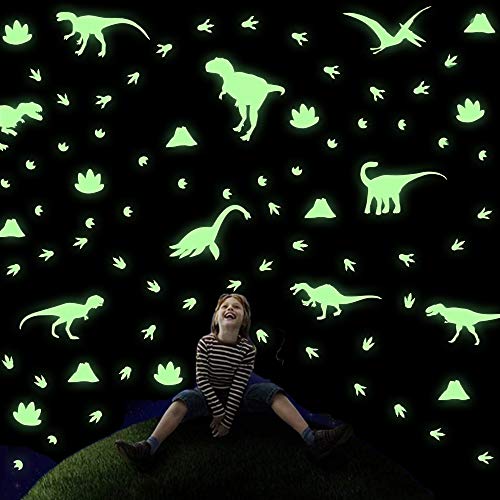 IARTTOP Dinosaur Wall Decals,Glow in The Dark Dinosaur Stickers for Kids Room Dinosaur Theme Footprints Volcano Wall Sticker for Boys Baby Bedroom Nursery Decoration