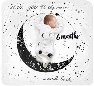 baby monthly milestone blanket moon - neutral personalized month blanket for boy girl newborn soft plush fleece photography background bonus felt milestone number set large