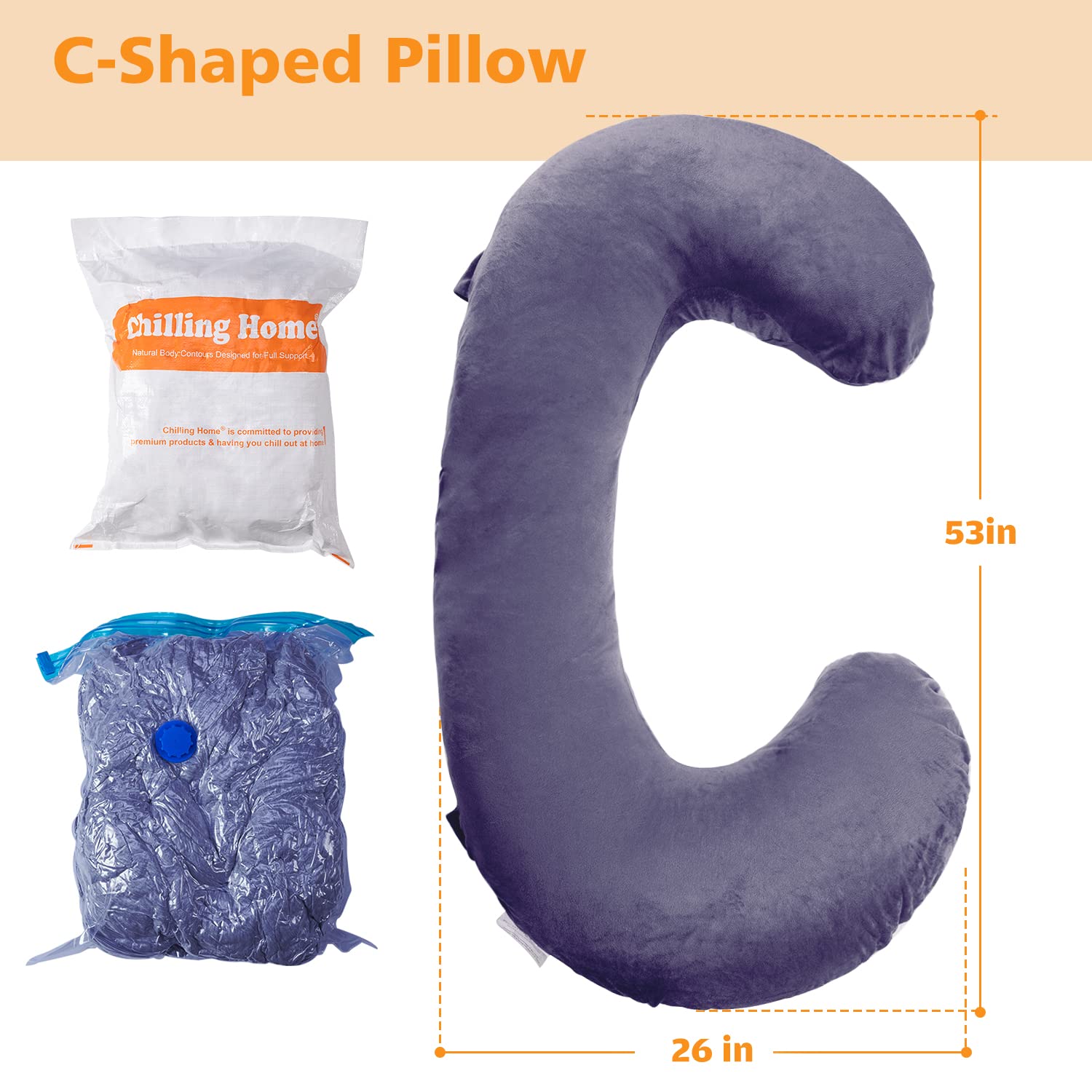 Chilling Home Pregnancy Pillows, C Shaped Full Body Pillow for 53 Inch Maternity Pregnant Women, Must Haves Pillows Sleeping with Removable Cover