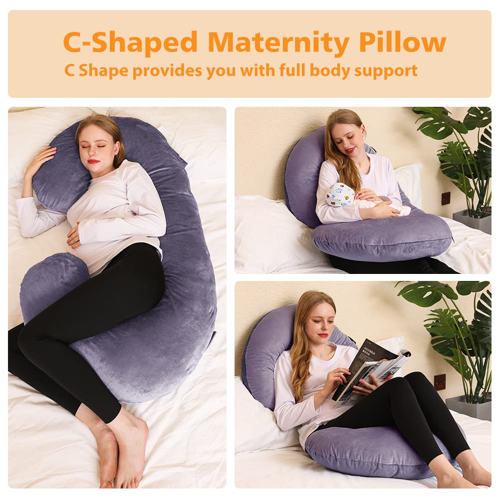 Chilling Home Pregnancy Pillows, C Shaped Full Body Pillow for 53 Inch Maternity Pregnant Women, Must Haves Pillows Sleeping with Removable Cover