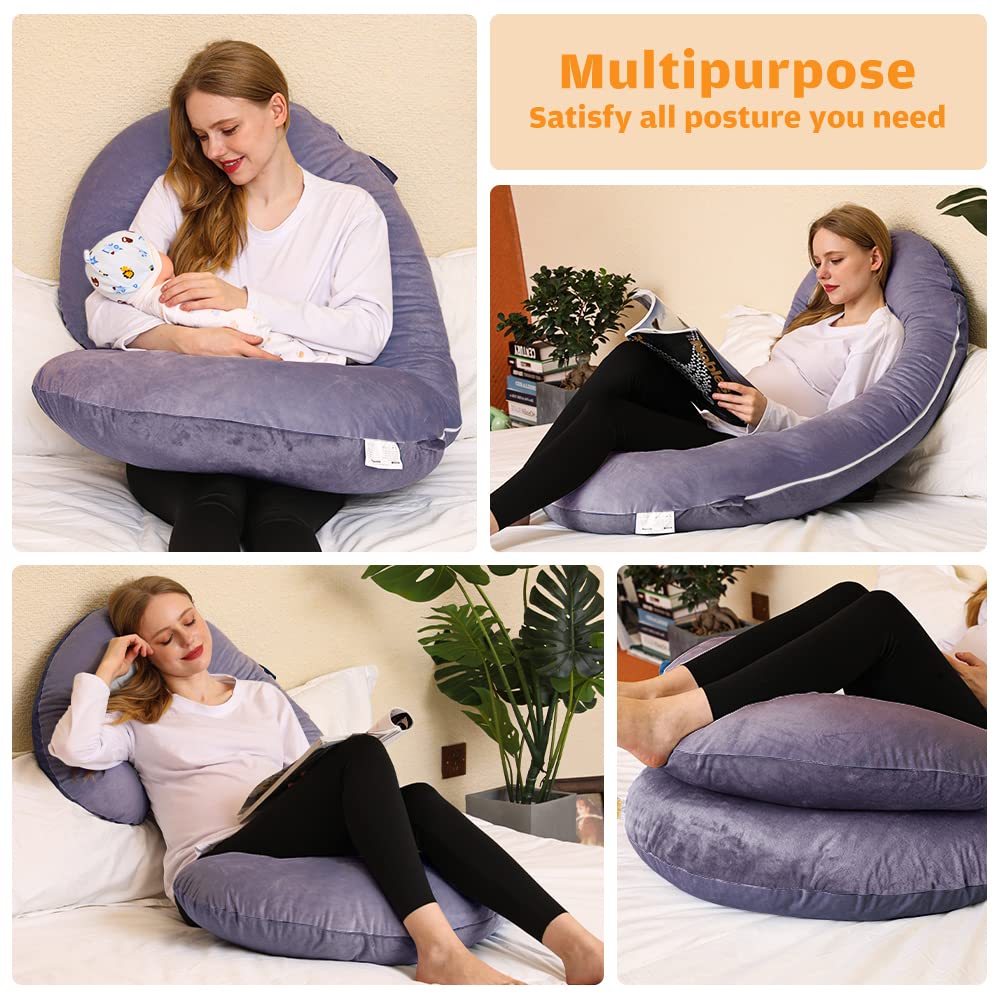 Chilling Home Pregnancy Pillows, C Shaped Full Body Pillow for 53 Inch Maternity Pregnant Women, Must Haves Pillows Sleeping with Removable Cover