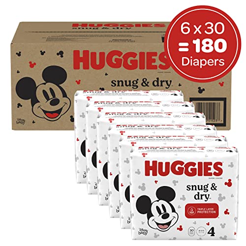 Huggies Snug & Dry Baby Diapers, Size 4, 180 Ct, One Month Supply