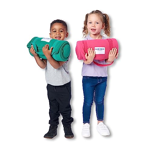 ROLLEE POLLEE Nap Sac Roll Up Napping Blanket with Attached Pillow for Preschool/Daycare, Super Soft with Elastic Straps, Fits Most Mats and Cots (Green)