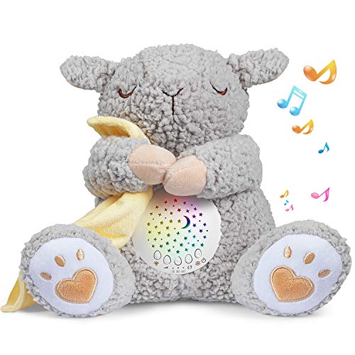 BEREST Rechargeable Dreamy Sheep, Baby Cry Sensor Mom's Heartbeat Lullabies & Shusher White Noise Machine, Nursery Decor Night Light Projector, Toddler Crib Sleeping Aid, Baby Shower Gifts Portable