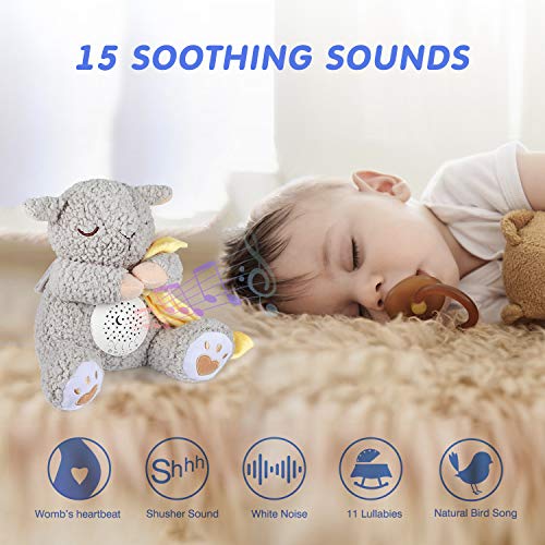 BEREST Rechargeable Dreamy Sheep, Baby Cry Sensor Mom's Heartbeat Lullabies & Shusher White Noise Machine, Nursery Decor Night Light Projector, Toddler Crib Sleeping Aid, Baby Shower Gifts Portable