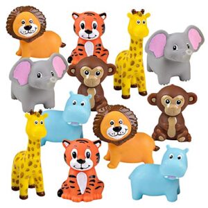 artcreativity vinyl zoo animals, pack of 12 assorted squeezable toys, safari birthday party favors for kids, fun bath tub and pool toys for children, educational learning aids for boys and girls