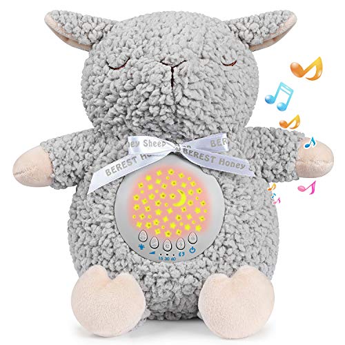 BEREST Baby Sleep Soother Sleepy Sheep, Mom's Heartbeat Lullabies & Shusher Baby Sound Machine, Nursery Decor Night Light Projector, Toddler Crib Sleeping Aid, Baby Shower Gifts Portable Sheep