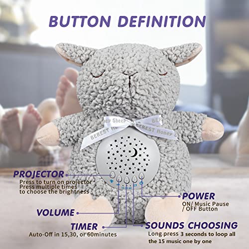 BEREST Baby Sleep Soother Sleepy Sheep, Mom's Heartbeat Lullabies & Shusher Baby Sound Machine, Nursery Decor Night Light Projector, Toddler Crib Sleeping Aid, Baby Shower Gifts Portable Sheep