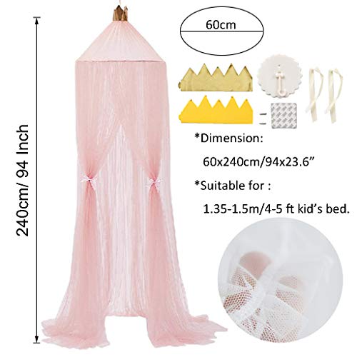 Bed Canopy for Girls - Princess Bed Canopy Mosquito Net Nursery Play Room Decor Dome Premium Yarn Netting Curtains Baby Game Dream Castle, Pink