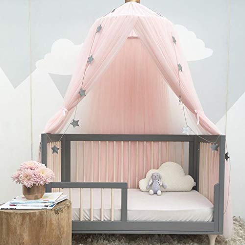 Bed Canopy for Girls - Princess Bed Canopy Mosquito Net Nursery Play Room Decor Dome Premium Yarn Netting Curtains Baby Game Dream Castle, Pink