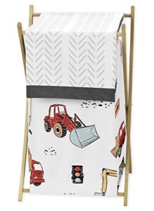 sweet jojo designs construction truck baby kid clothes laundry hamper - grey yellow orange red and blue transportation chevron arrow