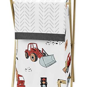 Sweet Jojo Designs Construction Truck Baby Kid Clothes Laundry Hamper - Grey Yellow Orange Red and Blue Transportation Chevron Arrow