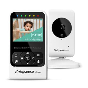 babysense new video baby monitor with camera and audio, long range, room temperature, infrared night vision, two way talk back, lullabies and high capacity battery, model v24r