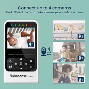 Babysense New Video Baby Monitor with Camera and Audio, Long Range, Room Temperature, Infrared Night Vision, Two Way Talk Back, Lullabies and High Capacity Battery, Model V24R