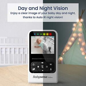 Babysense New Video Baby Monitor with Camera and Audio, Long Range, Room Temperature, Infrared Night Vision, Two Way Talk Back, Lullabies and High Capacity Battery, Model V24R