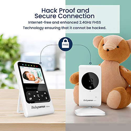 Babysense New Video Baby Monitor with Camera and Audio, Long Range, Room Temperature, Infrared Night Vision, Two Way Talk Back, Lullabies and High Capacity Battery, Model V24R