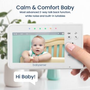 Babysense Baby Monitor, 4.3" Split Screen, Video Baby Monitor with Two Cameras and Audio, Remote PTZ, 960ft Range (Open Space), Adjustable Night Light, Two-Way Audio, Zoom, Night Vision, Lullabies