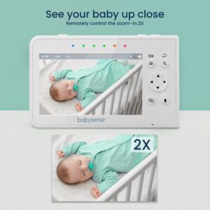 Babysense Baby Monitor, 4.3" Split Screen, Video Baby Monitor with Two Cameras and Audio, Remote PTZ, 960ft Range (Open Space), Adjustable Night Light, Two-Way Audio, Zoom, Night Vision, Lullabies