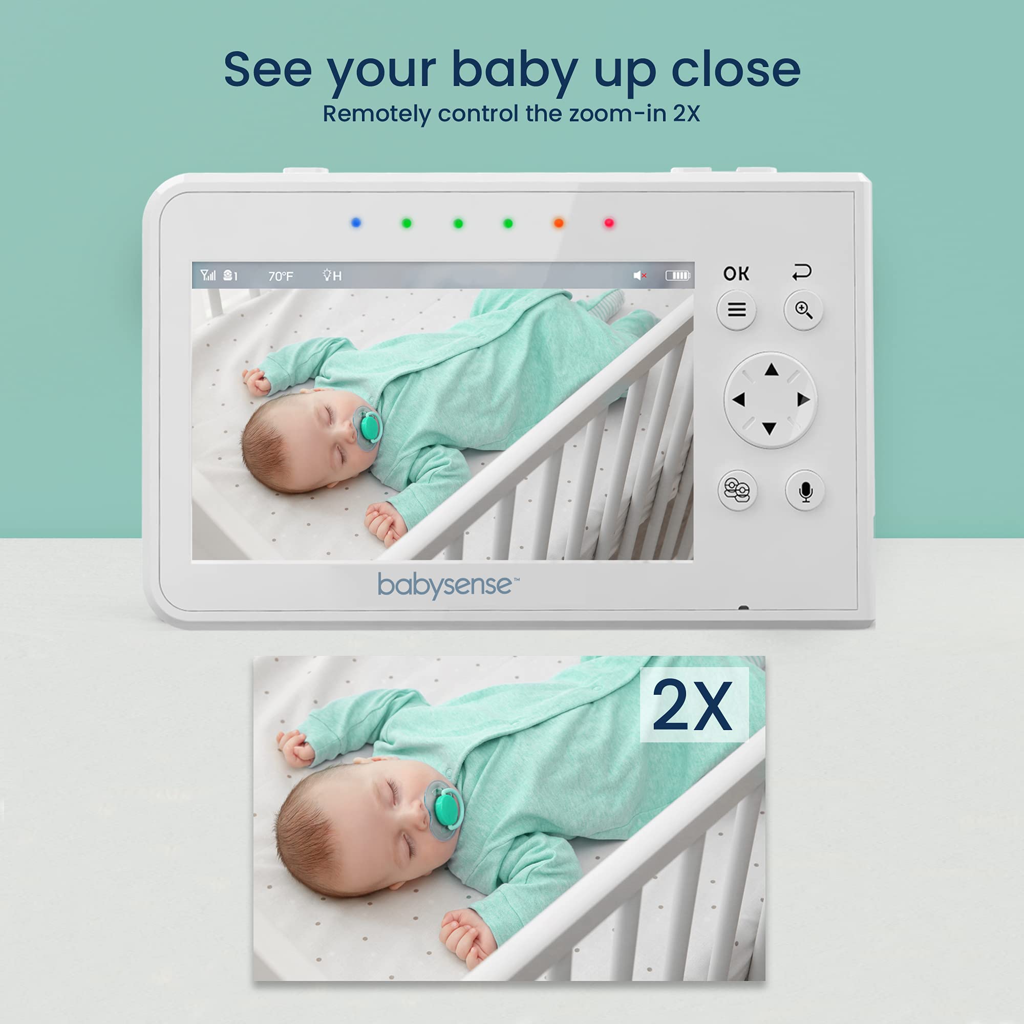 Babysense Baby Monitor, 4.3" Split Screen, Video Baby Monitor with Two Cameras and Audio, Remote PTZ, 960ft Range (Open Space), Adjustable Night Light, Two-Way Audio, Zoom, Night Vision, Lullabies