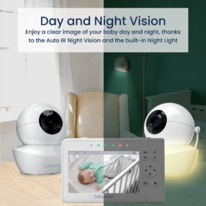 Babysense Baby Monitor, 4.3" Split Screen, Video Baby Monitor with Two Cameras and Audio, Remote PTZ, 960ft Range (Open Space), Adjustable Night Light, Two-Way Audio, Zoom, Night Vision, Lullabies