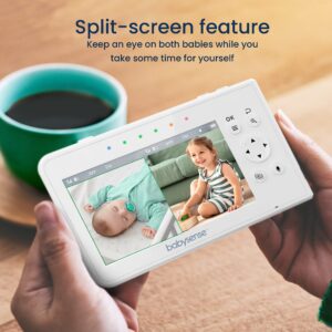 Babysense Baby Monitor, 4.3" Split Screen, Video Baby Monitor with Two Cameras and Audio, Remote PTZ, 960ft Range (Open Space), Adjustable Night Light, Two-Way Audio, Zoom, Night Vision, Lullabies