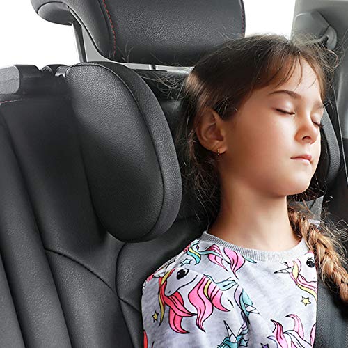 JZCreater Car Headrest Pillow, 180° Adjustable, U- Shaped Design, Head, Neck Support Pillow, Travel Sleeping Car Headrest, Suitable for Kids and Adults (Black)